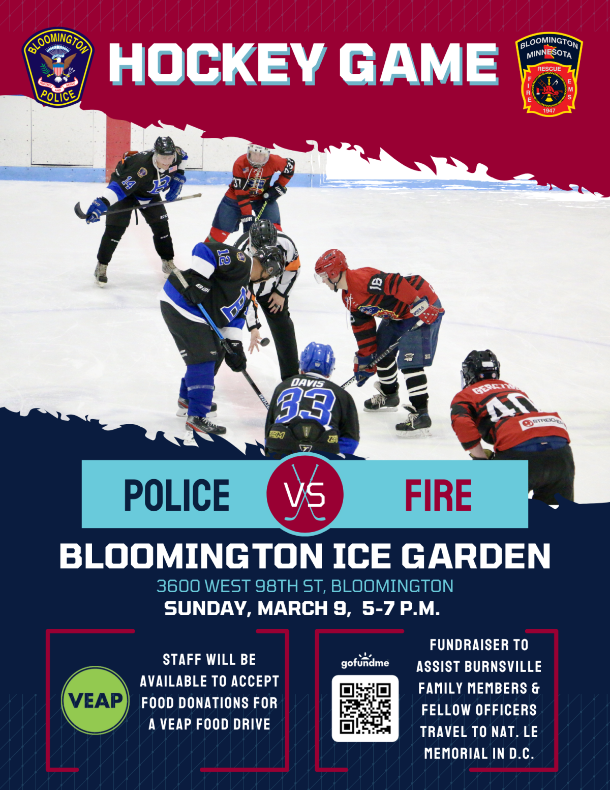 Police Vs Fire Hockey Game City Of Bloomington Mn